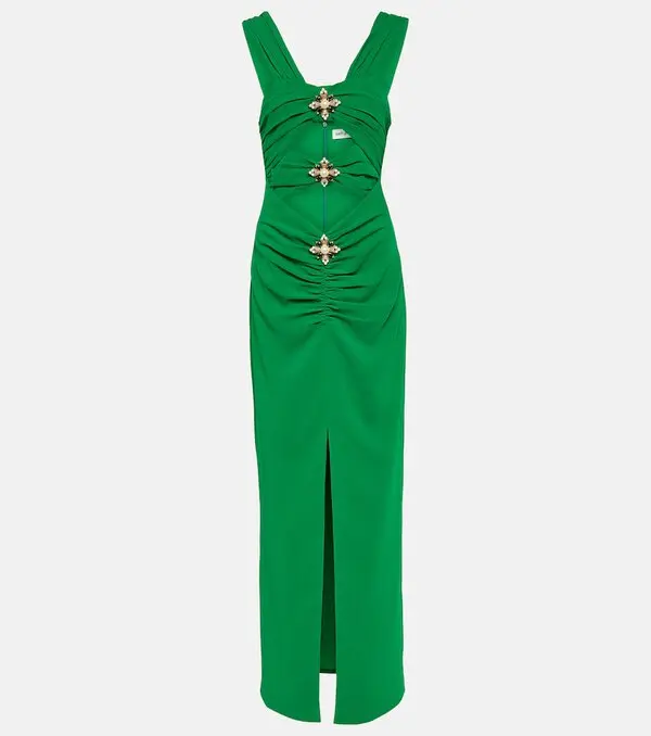 SELF-PORTRAIT Embellished Cutout Crepe Gown - Green