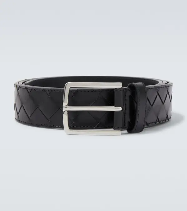 Bottega Veneta Intrecciato Leather Belt - Black