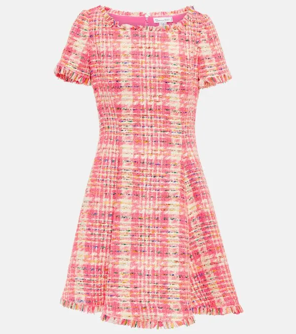 Oscar De La Renta Fringed Checked Tweed Mini Dress - Multicoloured