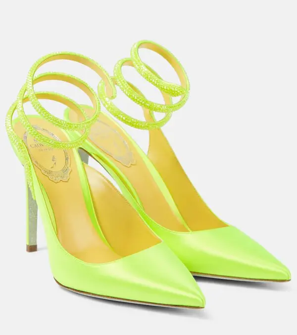 Rene Caovilla Cleo Crystal-embellished Satin Pumps - Yellow