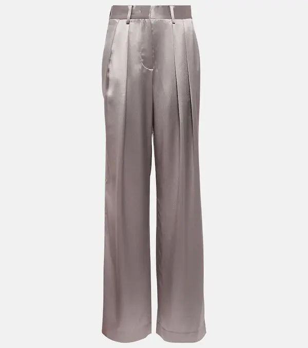 Staud Luisa Pleated High-rise Satin Wide-leg Trousers - Silver