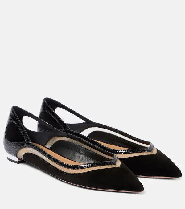 AQUAZZURA Cinemax Suede Ballet Flats - Black