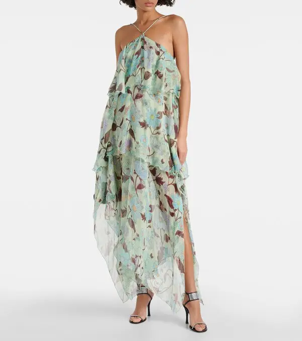 Stella McCartney Tiered Printed Silk Maxi Dress