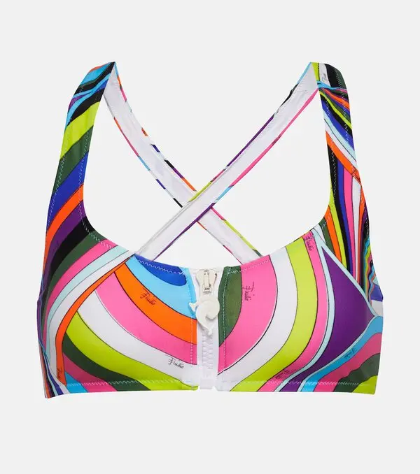 Emilio Pucci Iride Zipped Front Bikini Top - Multicoloured