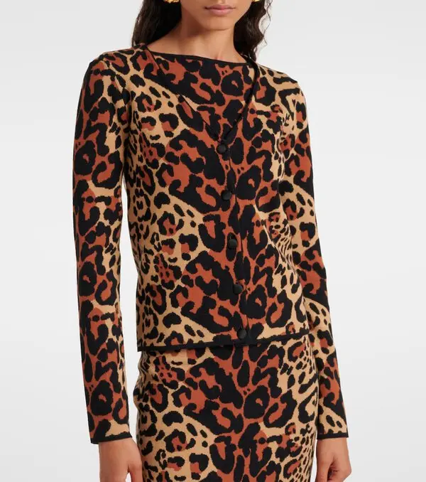 Blumarine Leopard-print Jacquard Cardigan With Faux Shearling Trim