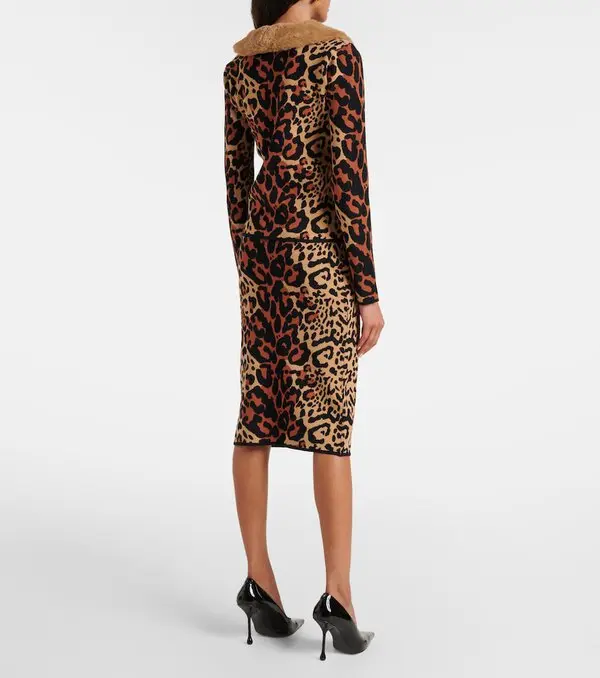 Blumarine Leopard-print Jacquard Cardigan With Faux Shearling Trim