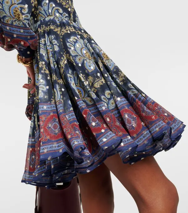 Etro Balloon-sleeve Silk Jacquard Minidress