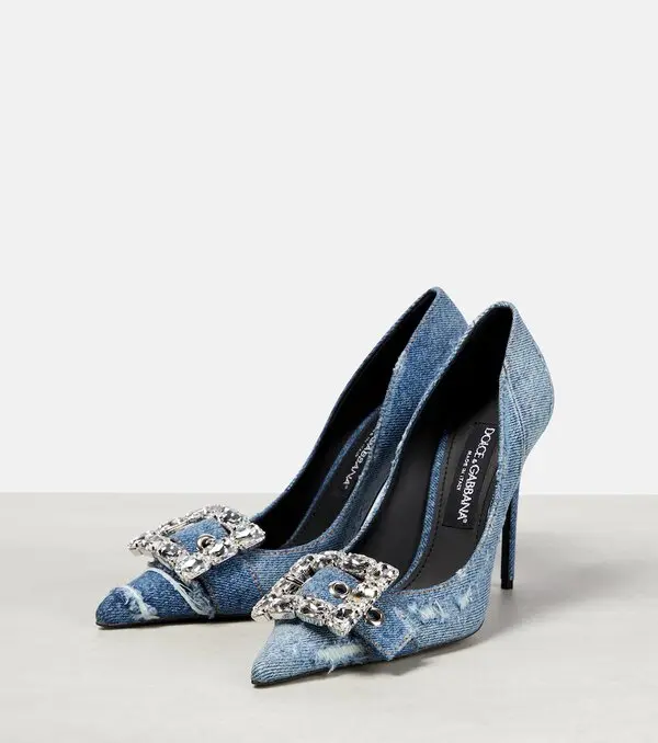 Dolce & Gabbana Embellished Denim Pointed Toe Pumps