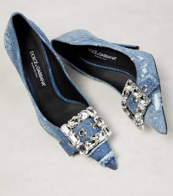 Dolce & Gabbana Embellished Denim Pointed Toe Pumps