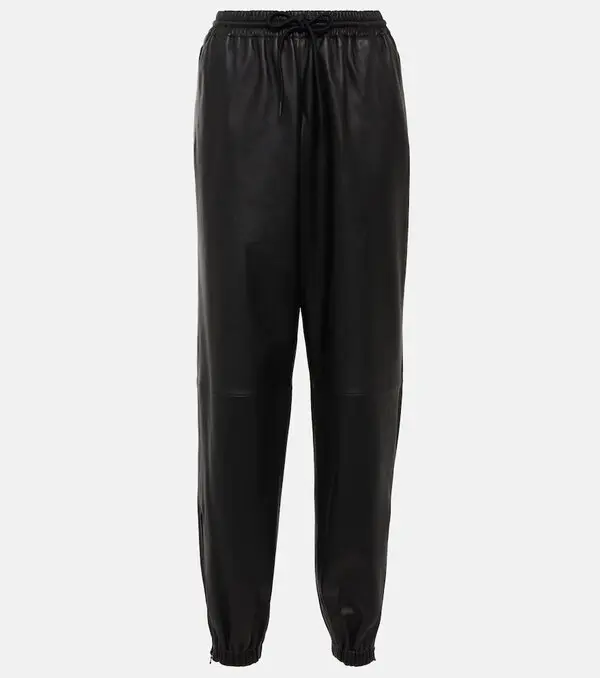 Wardrobe.NYC Lamb Leather Drawstring Track Pants - Black