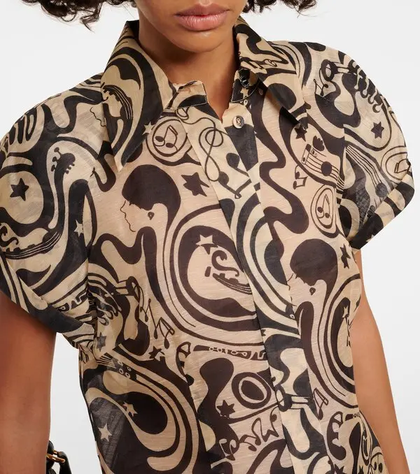 Zimmermann Matchmaker Printed Linen And Silk Blend Blouse