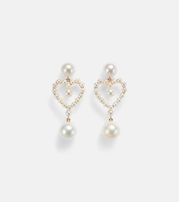 Sophie Bille Brahe Pearl Heart 14kt Gold Pendant Earrings - Multicoloured