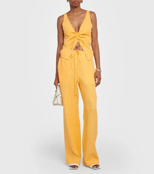 Nanushka Ruched Linen Top - Orange