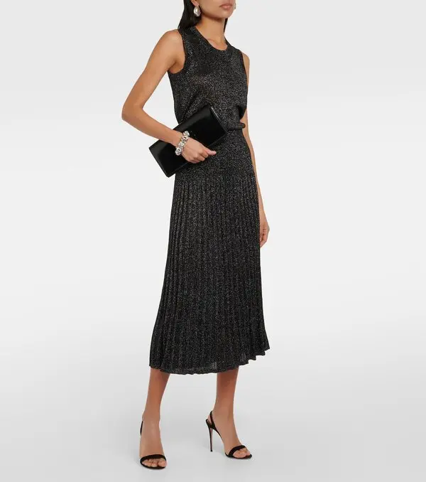 JOSEPH Ribbed Lurex Midi Skirt - Black