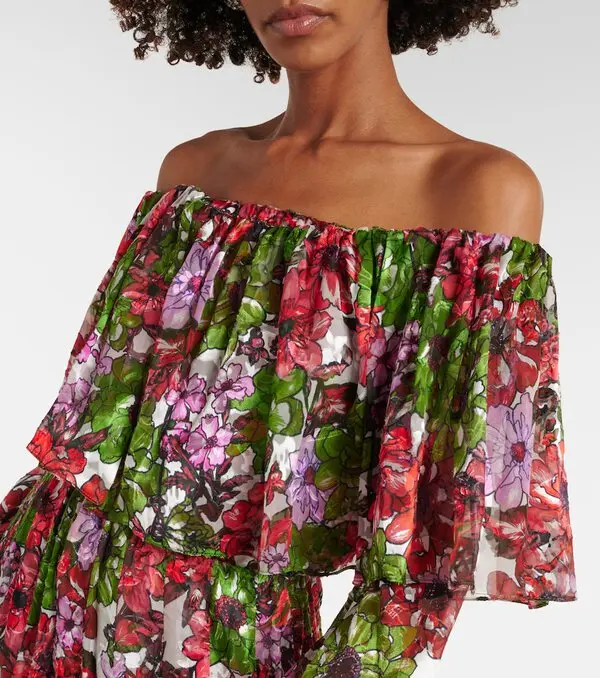 Costarellos Floria Devore Silk-blend Chiffon Gown