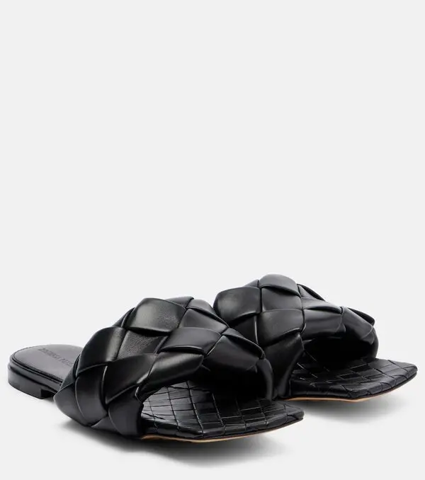 Bottega Veneta Lido Leather Sandals - Black
