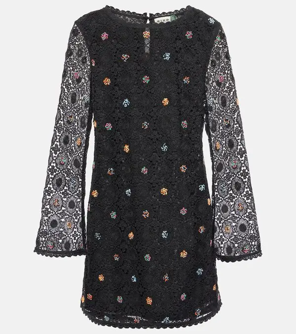 Rixo Mylène Crochet Beaded Mini Dress - Black