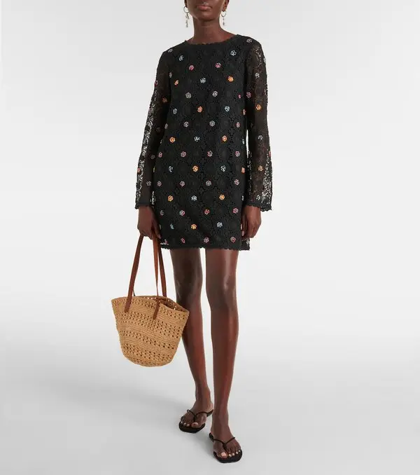 Rixo Mylène Crochet Beaded Mini Dress