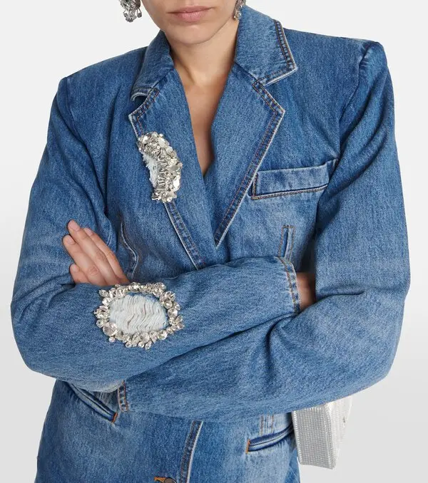 AREA Embellished Cutout Denim Blazer