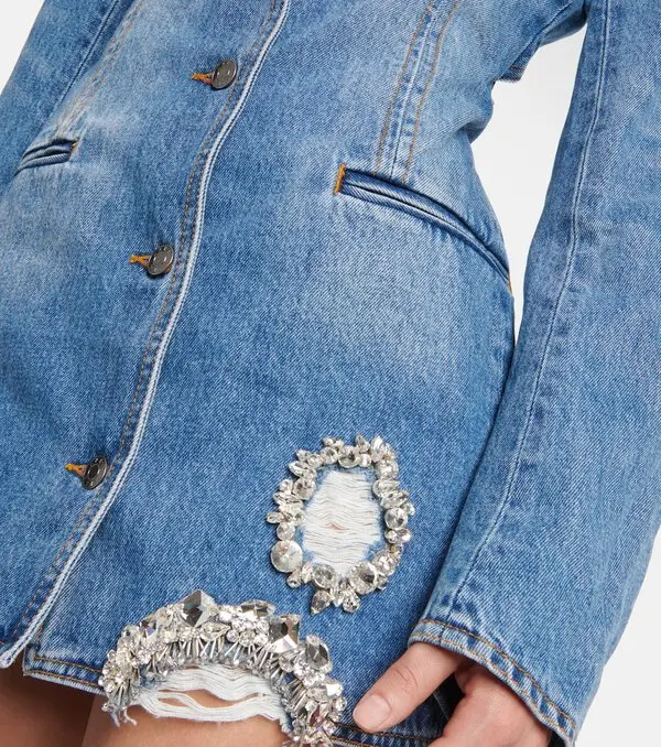 AREA Embellished Cutout Denim Blazer