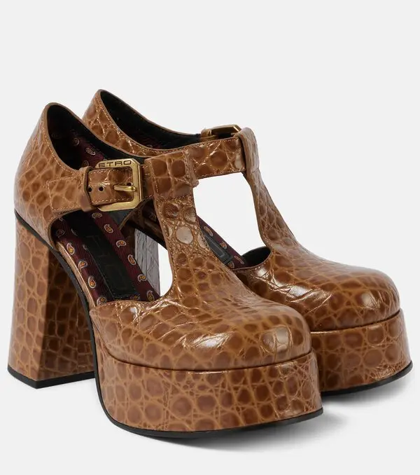 Etro Croc-effect Leather Mary Jane Pumps - Brown