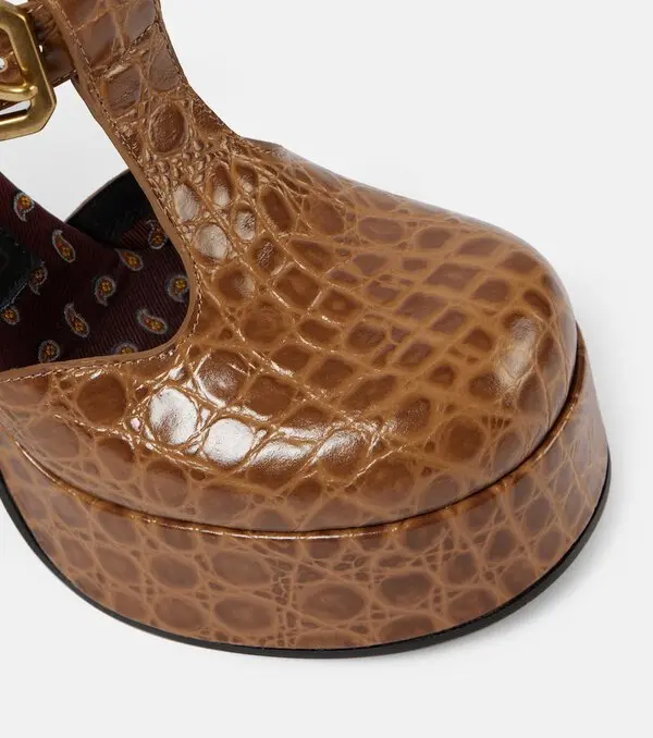 Etro Croc-effect Leather Mary Jane Pumps