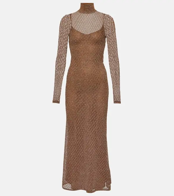 TOM FORD Open-knit Lurex® Maxi Dress - Brown