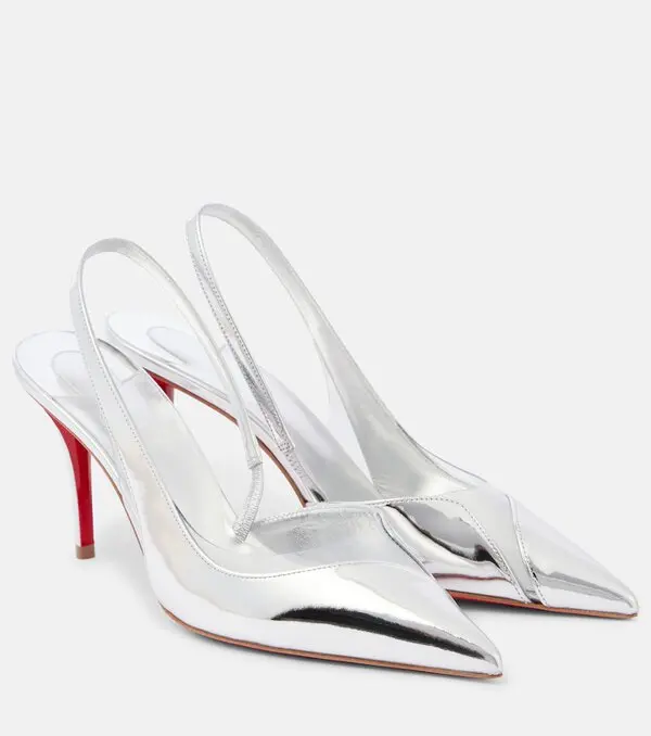 CHRISTIAN LOUBOUTIN Posticha Metallic Leather Slingback Pumps - Silver