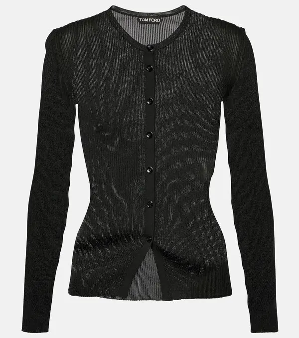 TOM FORD Ribbed Knit Button Front Cardigan - Black