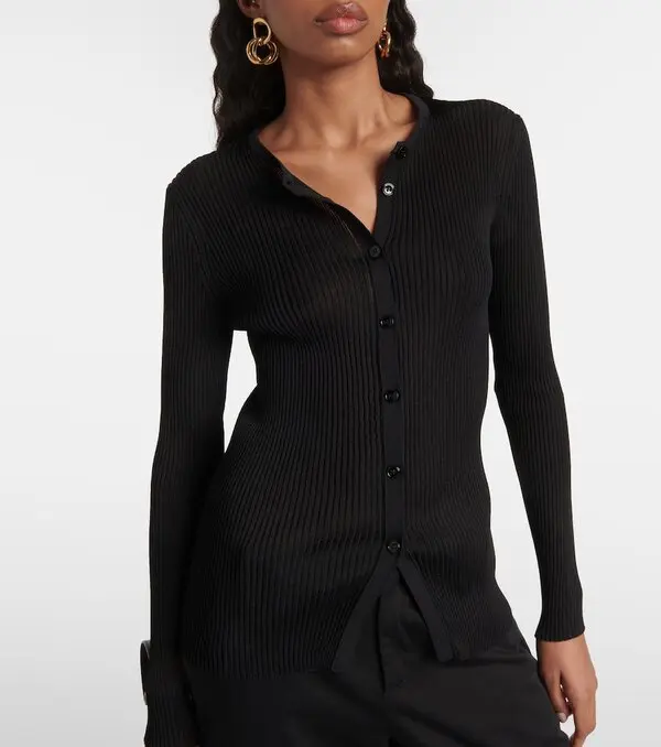 TOM FORD Ribbed Knit Button Front Cardigan - Black