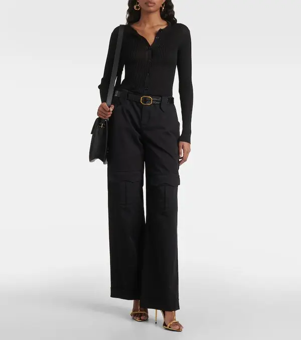TOM FORD Ribbed Knit Button Front Cardigan - Black