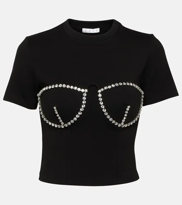 AREA Embellished Crop Top - Black