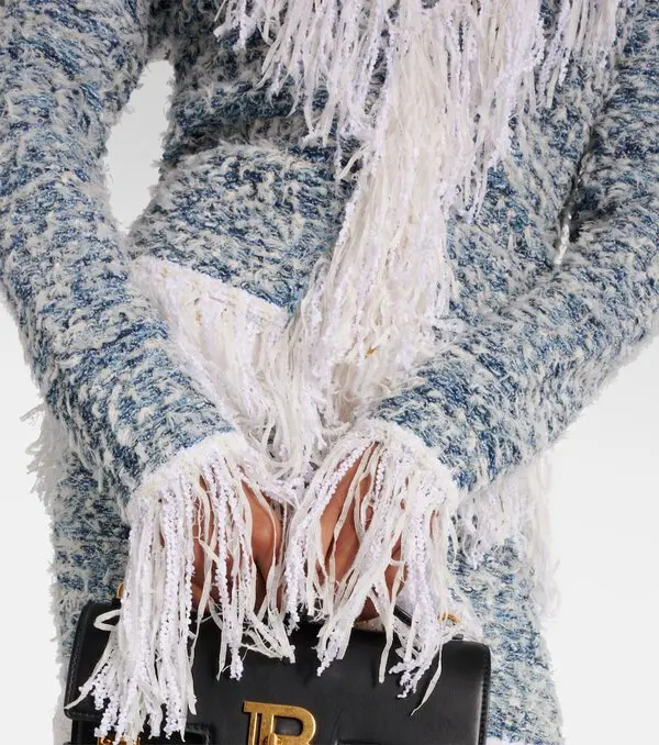 Balmain Fringed Denim Tweed Jacket