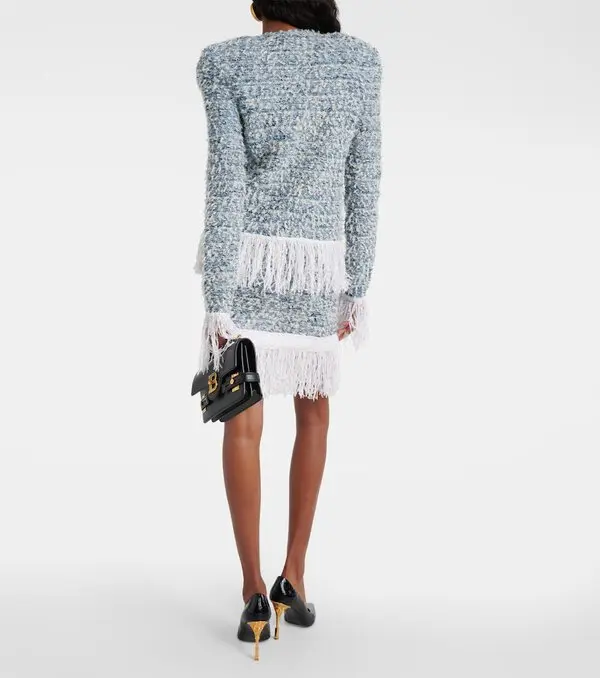 Balmain Fringed Denim Tweed Jacket
