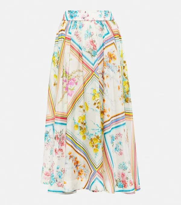 Zimmermann Halcyon Floral Silk Midi Skirt - Multicoloured