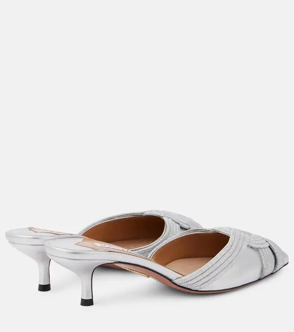 AQUAZZURA Felix 50 Leather Mules - Silver
