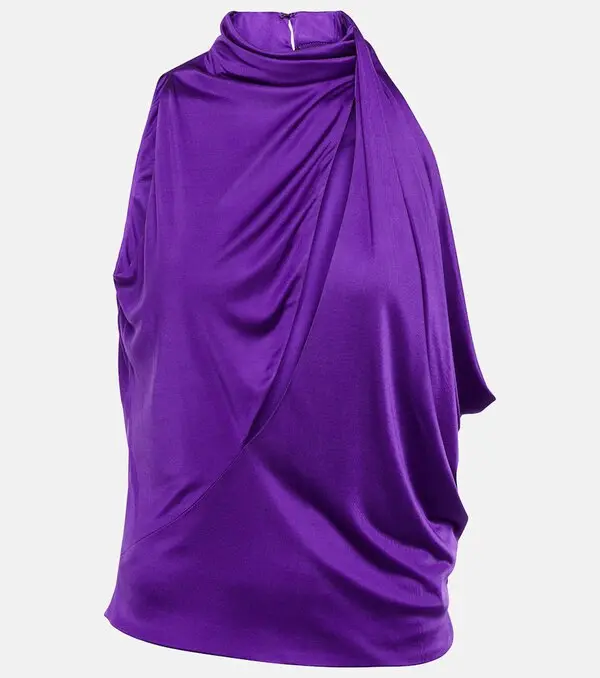 Versace Cutout Turtleneck Satin Top - Purple
