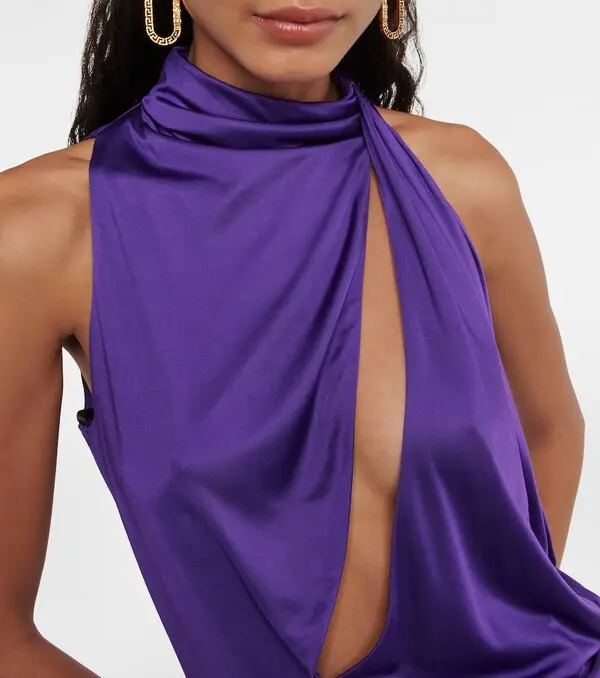 Versace Cutout Turtleneck Satin Top