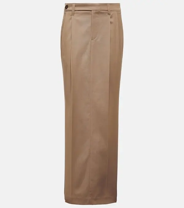 Brunello Cucinelli Pleated Low-rise Cotton-blend Maxi Skirt