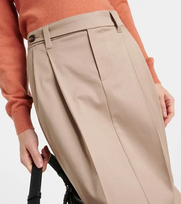 Brunello Cucinelli Pleated Low-rise Cotton-blend Maxi Skirt