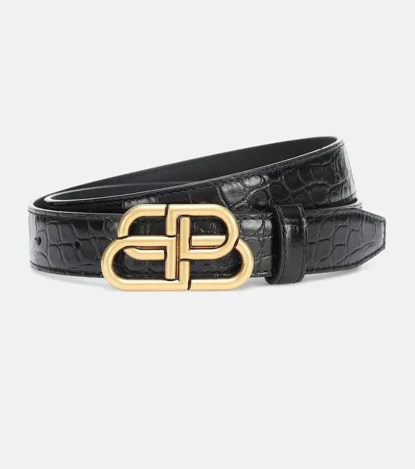 Balenciaga Bb Croc-effect Leather Belt - Black