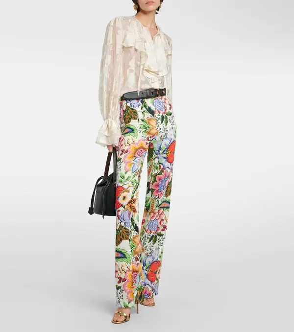 Etro High-rise Floral Print Straight Leg Trousers - Multicoloured