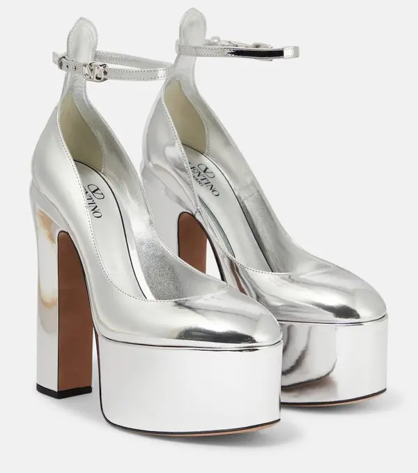 Valentino Garavani Metallic Leather Platform Pumps - Silver