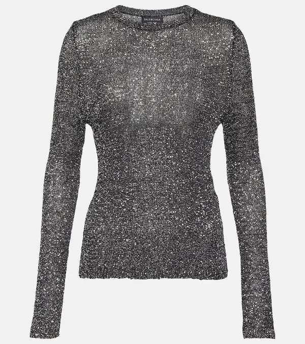 Balenciaga Sequined Metallic Knit Sweater - Black