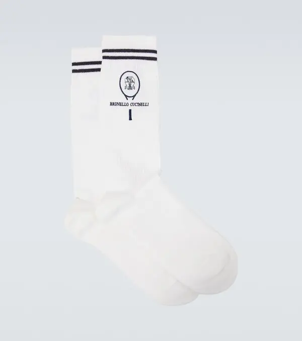 Brunello Cucinelli Ribbed Cotton-blend Crew Socks - Multicoloured