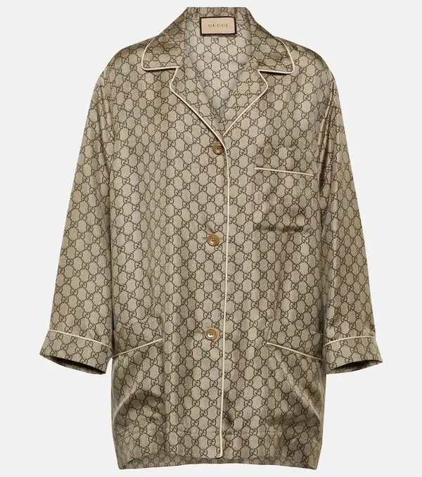 Gucci Gg Supreme Oversized Silk Shirt - Brown
