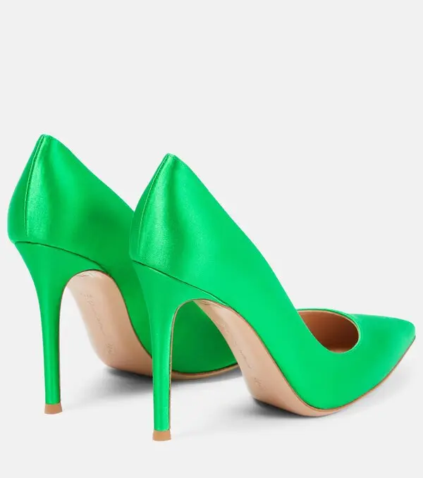 GIANVITO ROSSI Pointed Toe Satin Pumps - Green