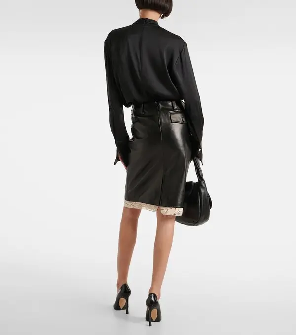 Magda Butrym Crochet-trimmed Leather Midi Skirt