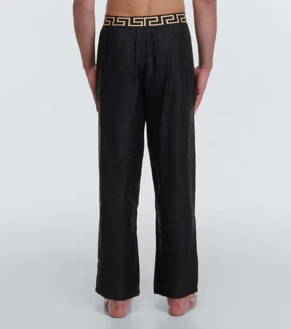 Versace Barocco Silk Twill Pajama Bottoms - Black
