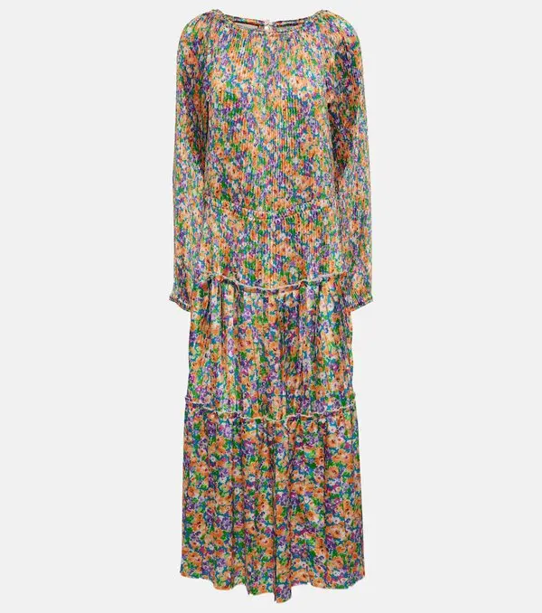 Plan C Floral Pleated Midi Dress - Multicoloured